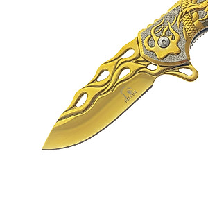 Falcon KS3603 7.75" FOLDING POCKET KNIFE 440 STAINLESS COATED STEEL WITH 3D DRAGON DESIGNED HANDLE AND POCKET CLIP.