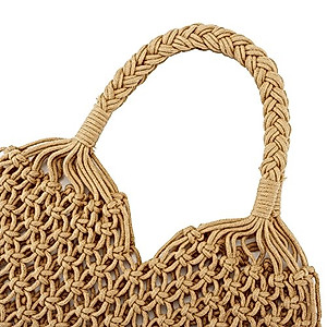 Ayliss Handmade Straw Bag Travel Beach Fishing Net Handbag Shopping Woven Shoulder Bag for Women(Khaki)