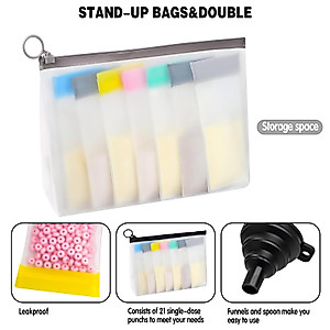 VIVP Protein Powder Travel Container Set Reusable Powder Supplement Container To Go Portable Travel Powder Organizer Zip up Bags with Funnels for Workout, Fitness, Travel, Business Trip