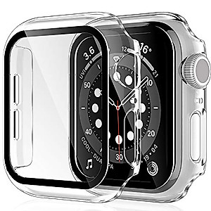 2 Pack HATOSHI for Apple Watch Case 40mm Series SE, 6, 5, 4 with Built-in Tempered Glass Screen Protector, Ultra-Thin All Around Protective Glass Screen Cover for iWatch 40mm, Clear