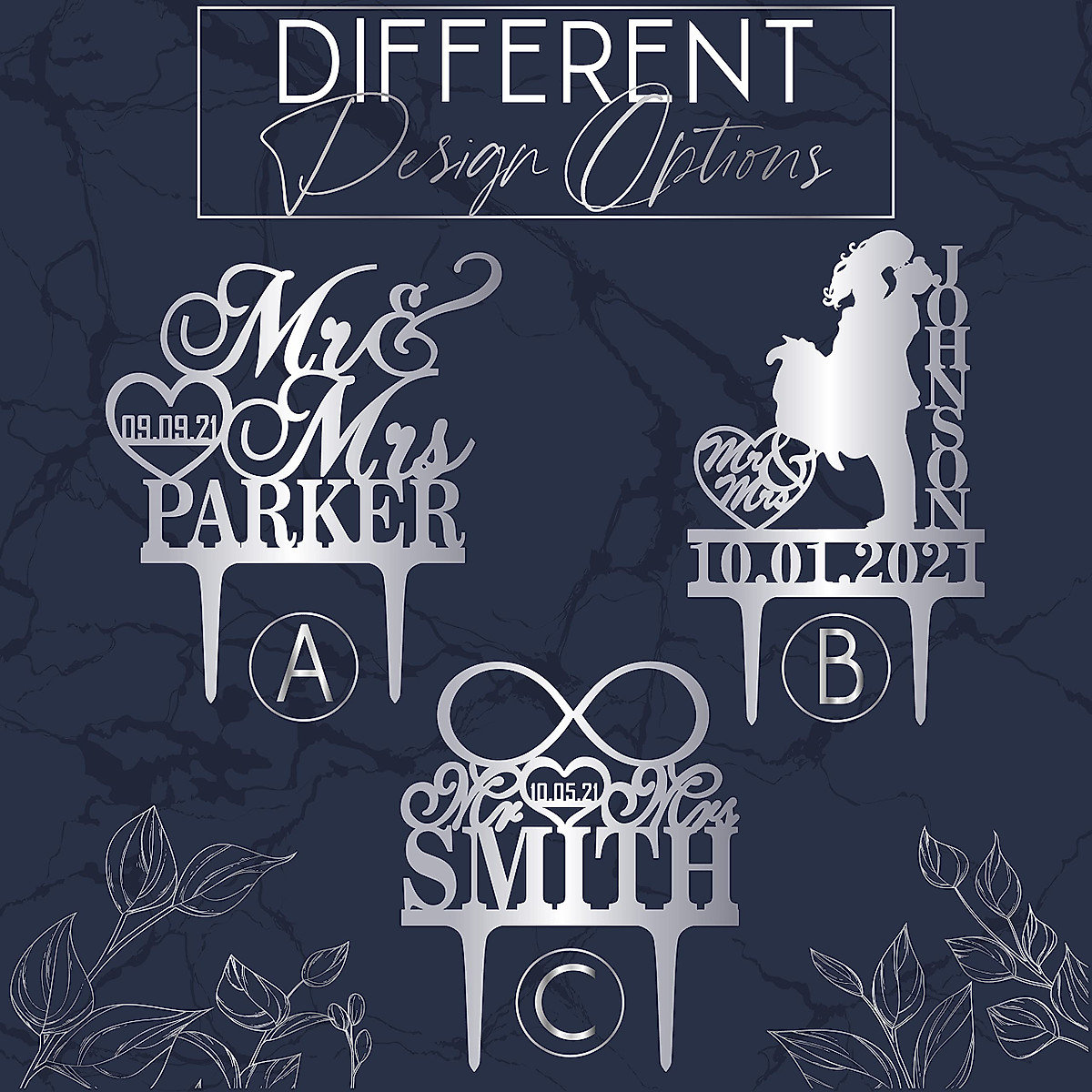 Personalized Infinity Symbol Mr & Mrs Wedding Cake Topper Customized Last Name To Be Cake topper | Solid Color Cake Toppers