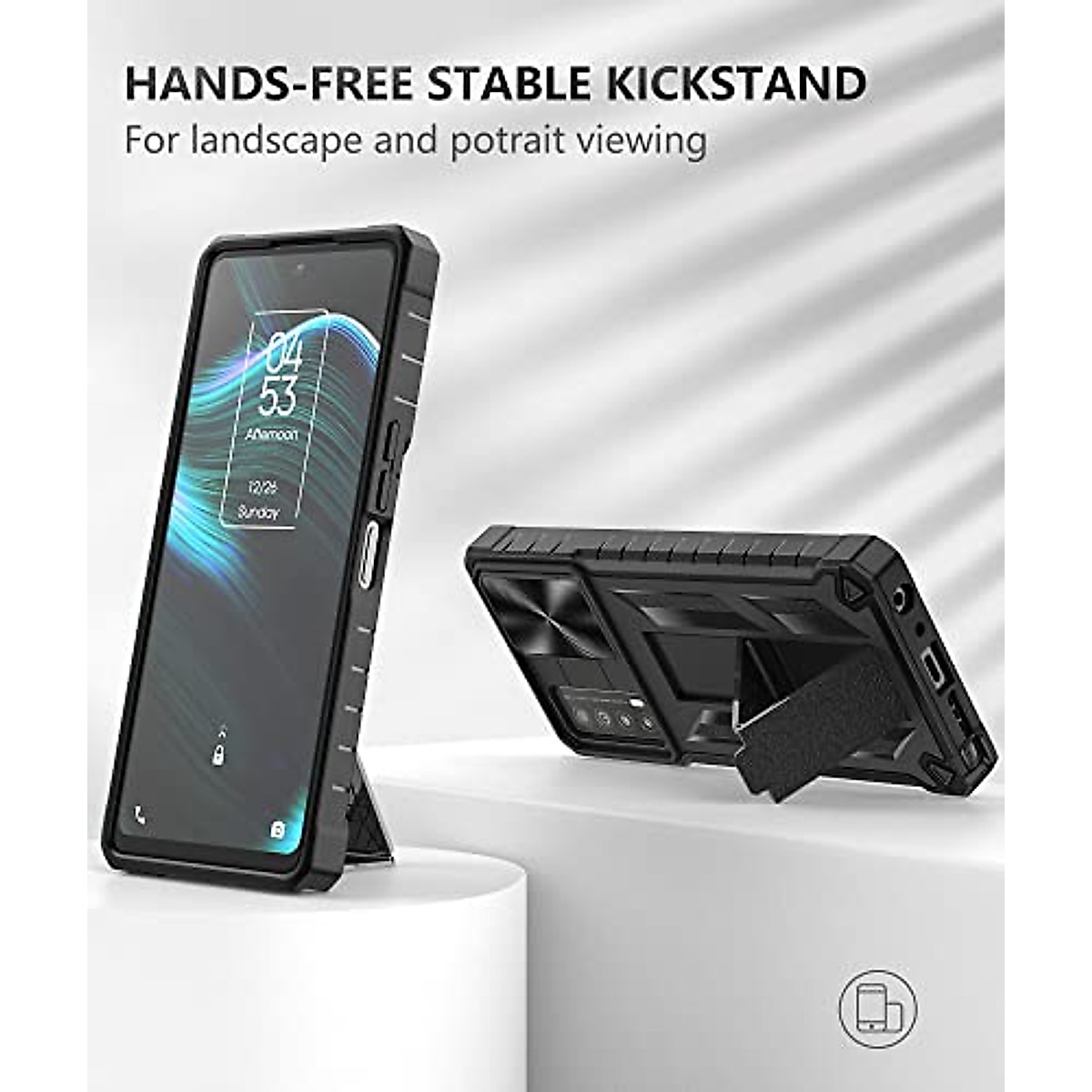 Case Designed for TCL Stylus 5G: Military-Grade Drop Proof Protection Rugged Protective Cell Phone Cover with Built in Kickstand & Slide - Shockproof TPU Matte Textured Bumper Armor Design - Black