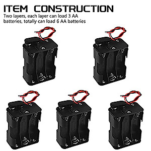 WMYCONGCONG 5 Pack 6 x 1.5V AA Battery Holder with Connector and Hard Plastic Housing T Type Wire (6AA)