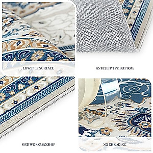 Area Rug Living Room Rugs: 9x12 Machine Washable Rug Soft Low Pile Area Rug with Non-Slip Backing, Medallion Floor Carpet for Bedroom Dining Room Nursery Home Office-Blue/Cream