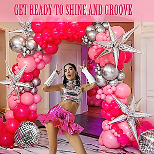 yeewaka Hot pink and silver disco balloon arch garland kit 150pcs with disco ball star mylar balloon for back to 80s 90s DiscoTheme prom Women 30th Birthday last rodeo bachelorette party decorations