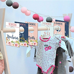 Baby Closet Size Dividers, Floral Baby Closet Organizer for Girl, Newborn Nursery Wardrobe Divider Hangers to Arrange Clothes with Separator By Size or Age, Baby Shower, 0-24 Months