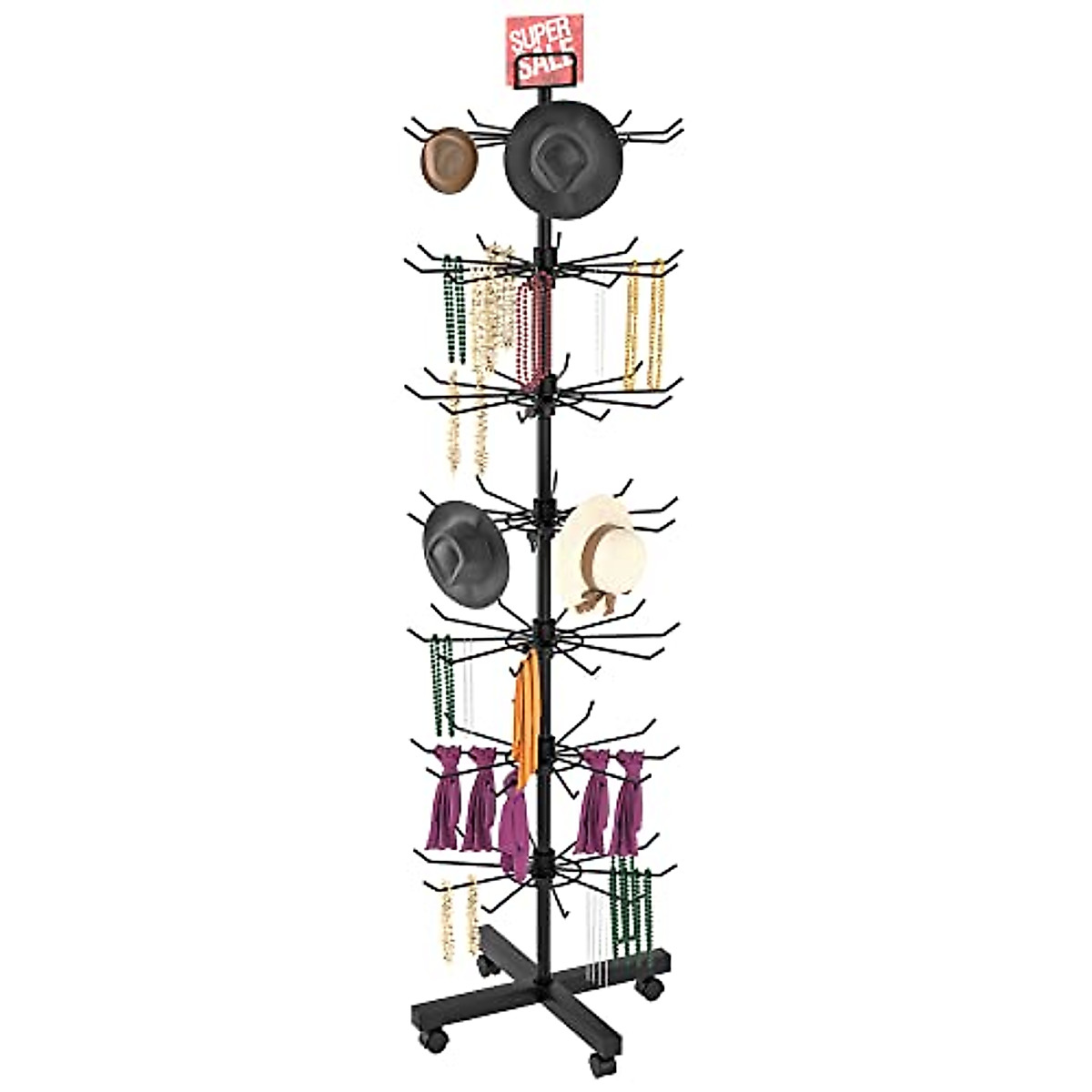 IPEXI Retail Display Stand 7 Tier for Store Display Movable Shop Spinner Jewelry Keyring Socking Hats Toys Show Rack, Black, 17''D x 17''W x 63''H