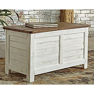 Signature Design by Ashley Dashbury Rustic Farmhouse Storage Trunk or Coffee Table, Antique White & Brown