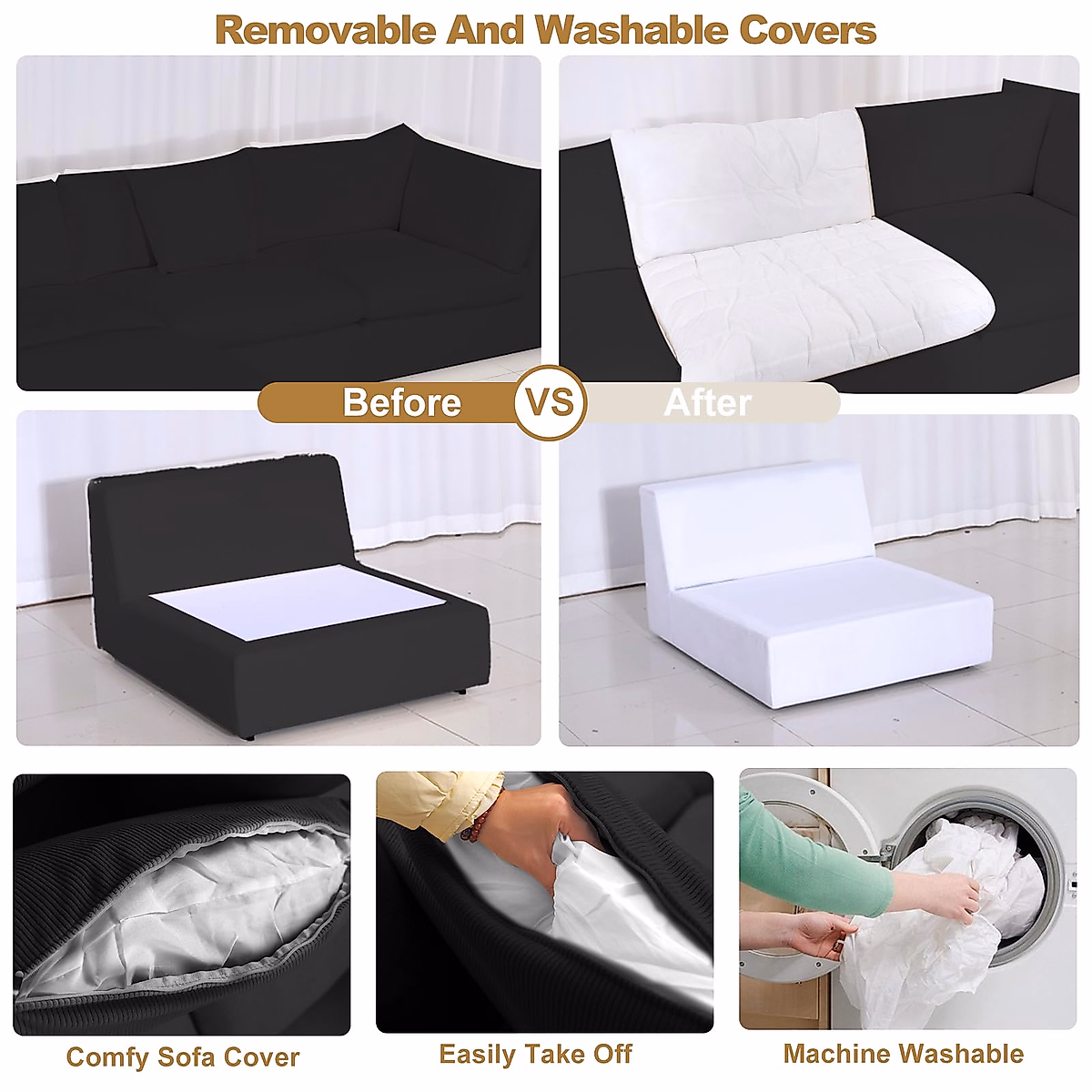 KCHUSAL Cloud Couch Sectional,156'' Oversized Corduroy Sectional Sofa Couch, Cloud Modular Couch with Ottoman, Deep Seat Couches for Modern Living Room/Office (Velvet, 6 Seater+Dark Grey)