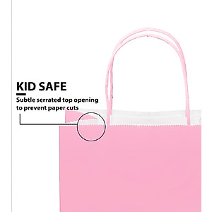 12 Counts Food Safe Premium Paper and Ink Medium 10" X 8", Vivid Colored Kraft Bag With Colored Sturdy Handle, Perfect For Goodie Favor DIY Bag, Environmentally Safe (Medium, Light Pink)