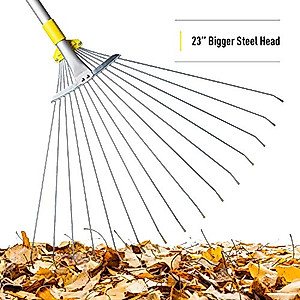 Jardineer Leaf Rake - Garden Rake for Leaves, Adjustable Metal Rake and Yard Rake, Collapsible Lawn Rake with Expandable Head from 7 inch to 23 inch. Ideal Garden Leaf Rake Tools