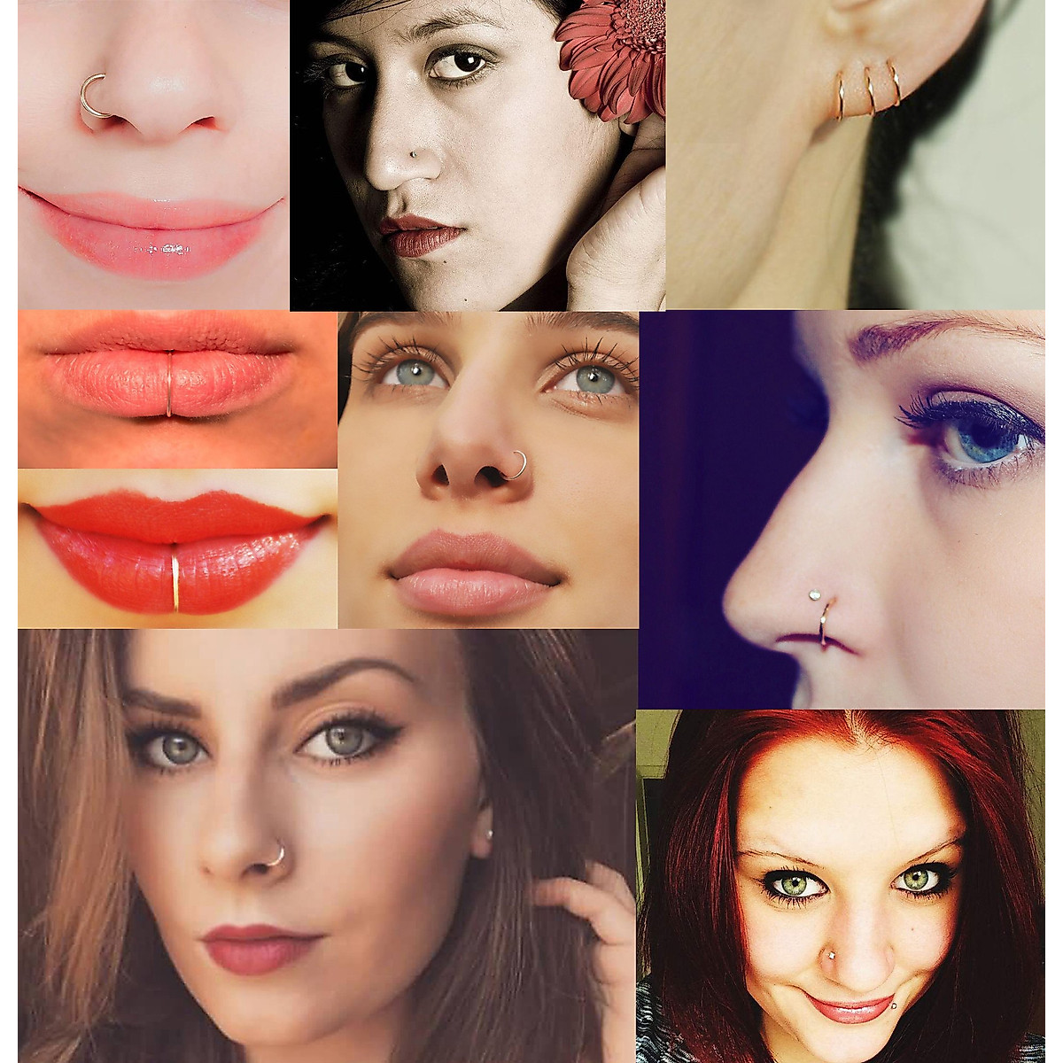 Masedy Nose Rings 12Pcs 20G 316L Stainless Steel L Shaped Nose Studs Cartilage Tragus Septum Piercing Gold