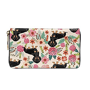 HOMETER Leather Wallet For Women Dachshund Floral Coin Purse Travel Credit Card Holder Zipper Purse Cell Phone Handbag