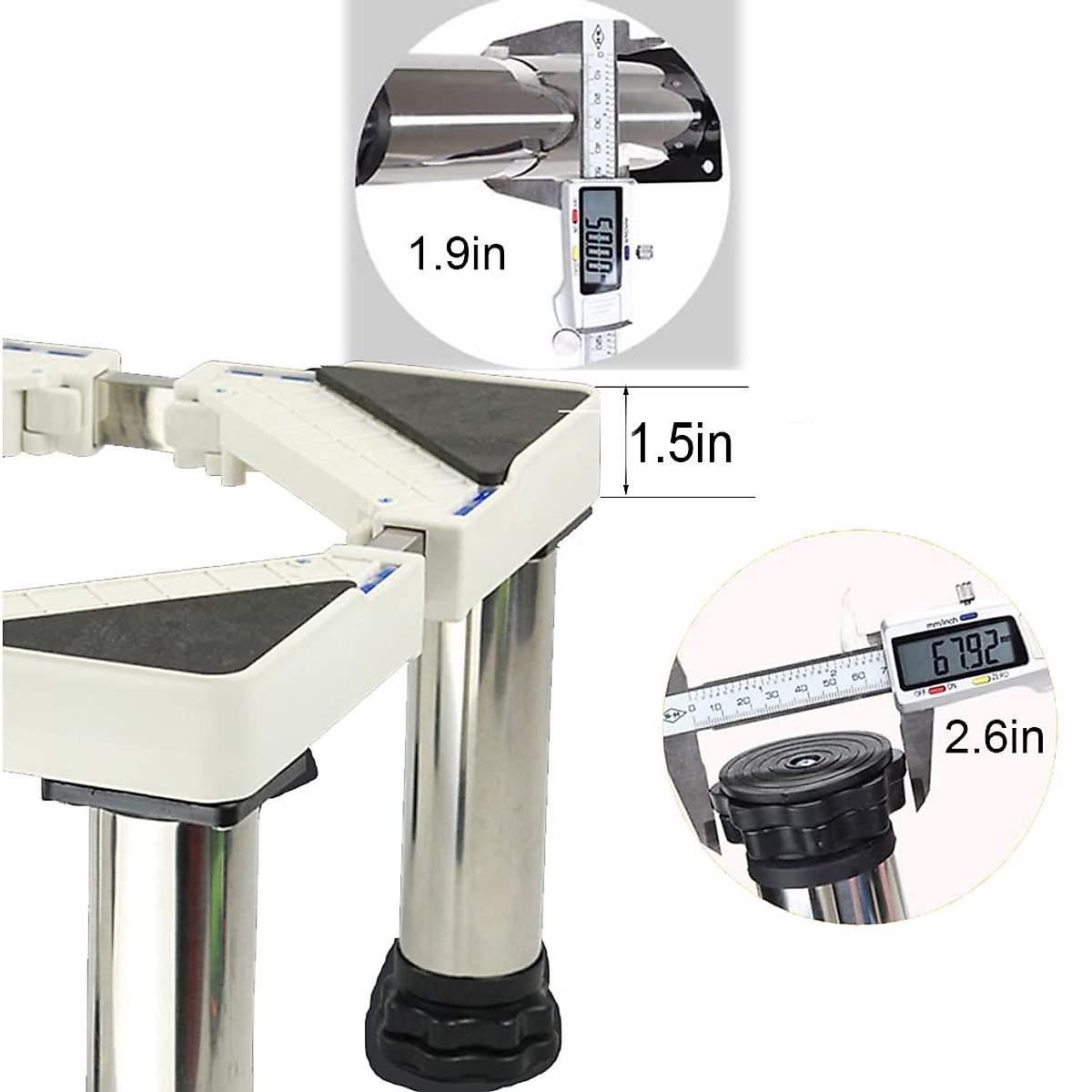 Machine Stand Adjustable Appliance Stand Refrigerator Pedestal Stand Length/Width 17"-25" Wine Cooler Stand Pedestal for Dishwasher Heavy Furniture, Anti-rust, White (Legs:10",4Legs)
