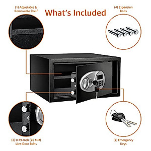 Amazon Basics Steel Security Safe with Programmable Electronic Keypad - Secure Cash, Jewelry, ID Documents - Black, 1 Cubic Feet, 16.93"W x 14.57"D x 9.06"H