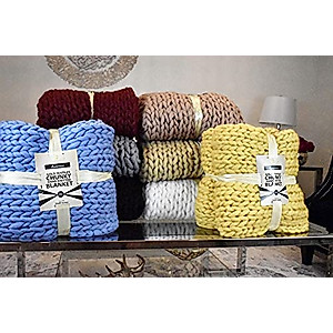 GOLD TEXTILES Chunky Knit Blanket ( 50 x 60 Inches) Warm Soft Cozy for Lounge Sofa & Bedroom, Handmade Knitted Yarn Throw Blanket (Navy Blue, 1)