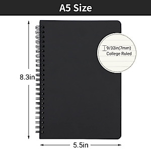EUSOAR Spiral Notebook, A5 1pack 160 Pages 5.5"X8.3" Black College Ruled Hardcover Lined Travel Writing Subject Notebooks Journal, Memo Notepad Sketchbook, Students Office Business Diary Book Journal