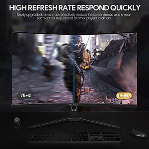 CRUA 27" 144Hz/180Hz Curved Gaming Monitor, FHD 1080P VA Screen 1800R Computer Monitors, 1ms(GTG) with FreeSync, Low Motion Blur, DisplayPort, HDMI, Support Wall Mount Install- Black