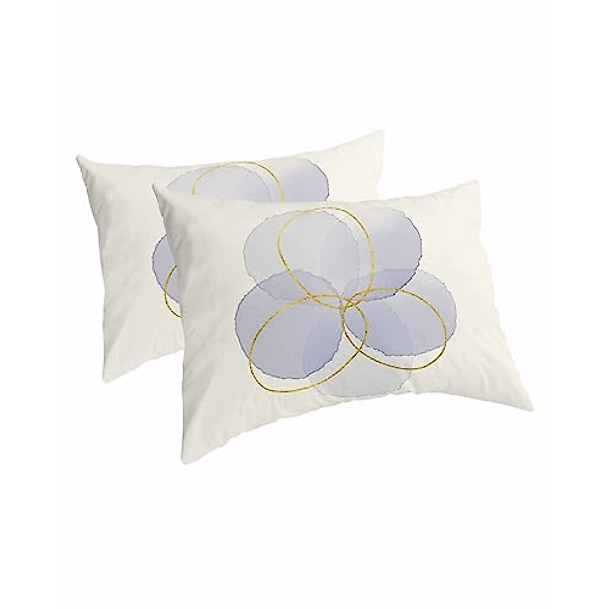 Edwiinsa Purple Flower Pillow Covers Standard Size Set of 2 20x26 Bed Pillow, Modern Abstract Art Yellow Lines Plush Soft Comfort for Hair/Skin Cooling Pillowcases with Envelop Closure
