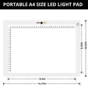 HTVRONT Portable A4 Led Bright Light Pad, Ultra-Thin & Adjustable Luminosity Light Board, USB Powered White Light Box for Tracing, Weeding Vinyl, Weeding Tool, Diamond Painting, Sketching