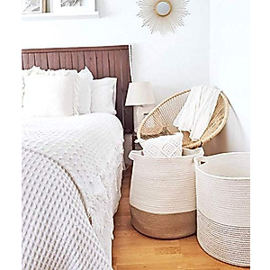 Large Woven Storage Baskets (Set of 2) Decorative Blanket Basket for Living Room, Toys, Pillows, Nursery or Towels. Laundry Hamper. Baskets for Organizing. Cotton Rope Baskets