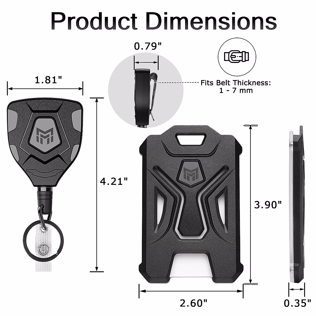 MNGARISTA Retractable Badge Holder and Heavy Duty Badge Keychain with Belt Clip, 31.5" Cord, 9oz Retraction, Tactical ID Card Holder with Retractable Badge Reel Key Chain, Black
