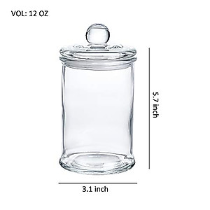 WHOLE HOUSEWARES | Glass Apothecary Jars Bathroom Storage Organizer Canisters For Cotton Swabs, Cotton Balls, Makeup Sponges, Bath Salts, Hair Ties, Makeup | (D3.1" XH5.7")