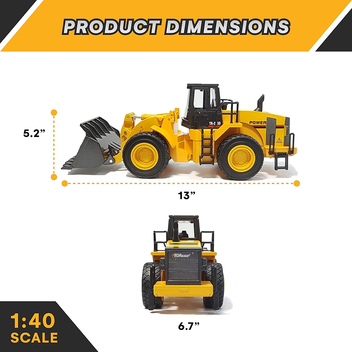 Top Race Diecast Heavy Metal Construction Toys Front Loader Excavator Toy for Kids - 1:40 Scale Model with Realistic Design - Durable Metal Build for Sand, Park, or Indoor Play