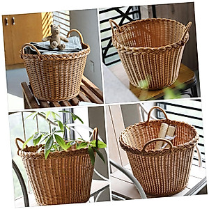 BESTOYARD Imitation Rattan Laundry Basket Laundry Basket with Handle Rattan Garbage Bin Wicker Planter Basket Rattan Woven Basket Rattan Planter Plastic Rattan Dirty Laundry Basket To Weave