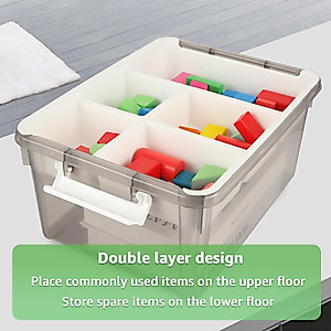 ACXFOND 1PCS Plastic Storage Box with Removable Tray Grey Craft Organizers and Storage 17 QT Storage Containers for Arts and Crafts Supplies, Lego, Stationery, Kids Building Blocks, Sewing Kit