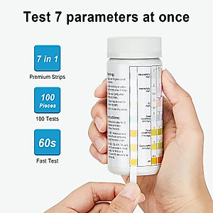 Luxbird 7 in 1 Aquarium Test Kit, Fish Tank Test Strips, 100 Strip Pack, Freshwater Aquarium Water Test Kit to Detect Nitrite Nitrate Chlorine Carbonate Total Alkalinity Hardness pH