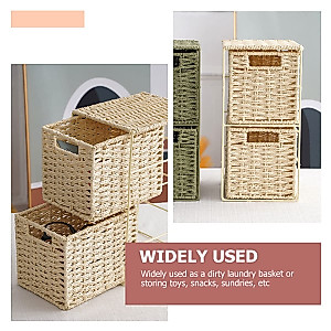 Cabilock Rattan Double Layer Basket wicker basket 3 drawer plastic storage 2 tier organizer baskets woven sliding basket plastic drawers for clothes pantry pvc imitation rattan egg to weave