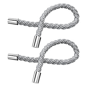 VIKIMORA 2 Pack Curtain Tiebacks for Draperys Gray, Strong Magnetic Curtain Tie Backs,Curtain Holders for Thick Drapes,Gray Cotton Rope Tie Backs for Heavy Duty Drapes,Gray