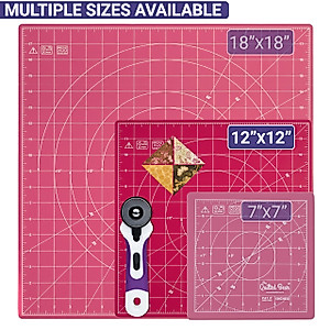 The Quilted Bear Rotating Cutting Mat 12" x 12" - Square Self Healing 360° Rotating Craft Cutting Mat with Innovative Locking Mechanism for Quilting & Sewing Your Choice of Colours Available! (Pink)