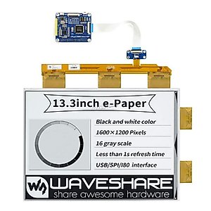 13.3inch e-Paper e-Ink Display HAT for Raspberry Pi Resolution 1600×1200 Black/White 16 Grey Scales USB/SPI / I80 Partial Refresh Support @XYGStudy