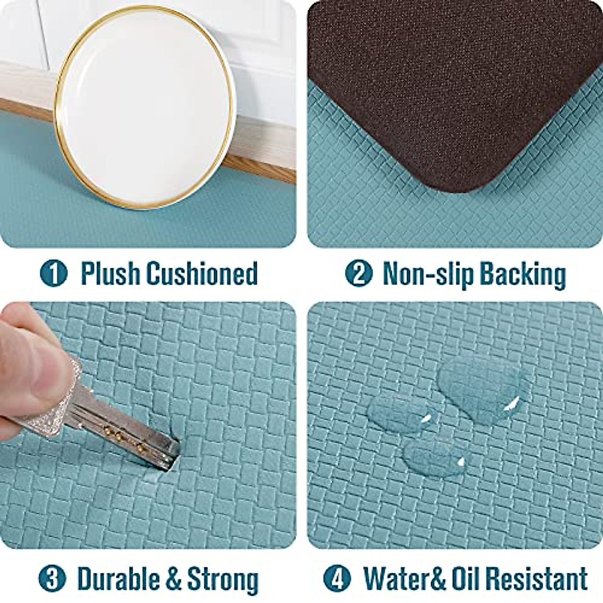 Carvapet Anti-Fatigue Floor Mat Cushioned Kitchen Comfort Mat Waterproof Non-Slip Standing Desk Mats and Rugs Heavy Duty PVC Ergonomic Foam Mat for Home Kitchen Office Laundry,Teal,17.3"x28"
