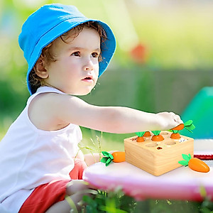 Montessori Toys for 1 Year Old, Wooden Toys Developmental Shape Sorting & Matching Puzzle Carrots Harvest Game, Birthday Gifts for Toddlers Babies Boys and Girls 6-12 Months Christmas