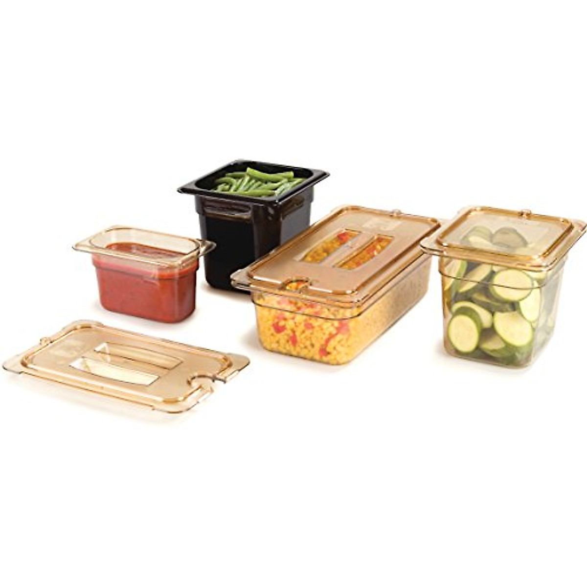 Carlisle FoodService Products 10431U13 StorPlus High Heat Universal Handled Food Pan Lid, Half Size, Amber