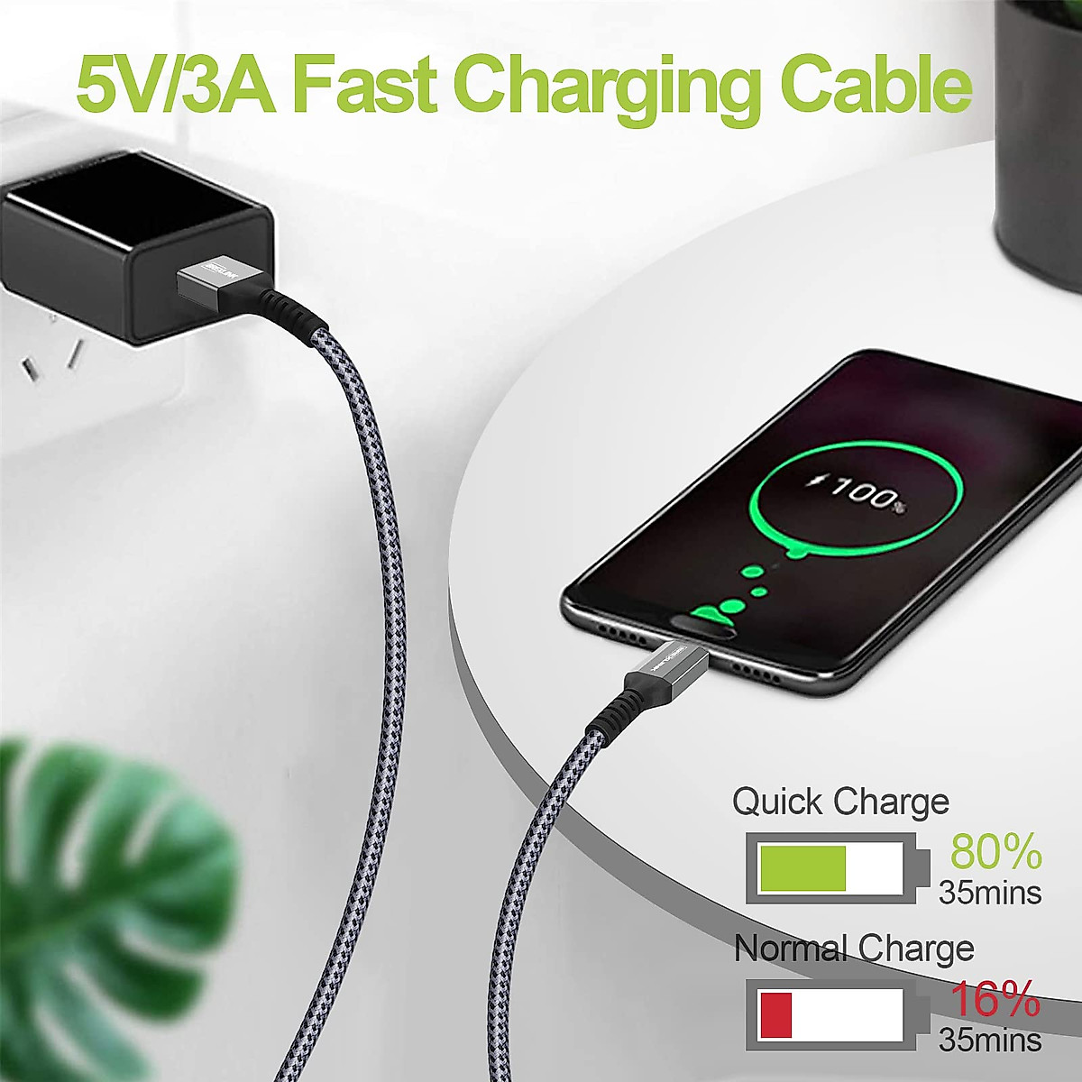 BrexLink Micro USB Cable Android (2-Pack, 6.6 FT), Micro USB to USB 2.0 Cable Nylon Braided Fast Charging Cable Compatible with Samsung, Kindle, Android Phones, Galaxy S7 Edge, Moto G5, PS4 (Grey)