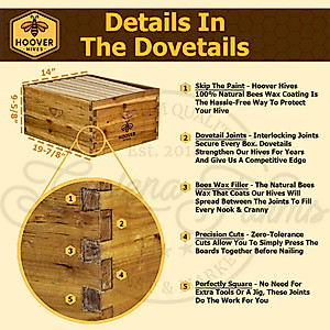 Hoover Hives 8 Frame Langstroth Beehive Dipped in 100% Beeswax Includes Wooden Frames & Waxed Foundations (1 Deep Box, 1 Medium Box)