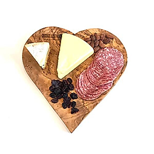 Orchard Hardwoods 12" Artisan Heart Shaped Olive Wood Cheese Board/Charcuterie Platter- For Cutting, Chopping, Serving-Thick Wooden Slab/Tray, Unique Kitchen/Valentines Day Gift (Large 12x12x0.8)