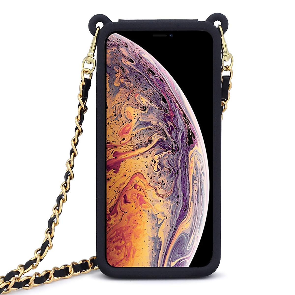 LUVI for iPhone XR Wallet Case with Neck Strap Crossbody Chain Credit Card Holder Slot with Handbag Wrist Strap Protective Cover for Girls Women Silicone Shockproof Case for iPhone XR Black
