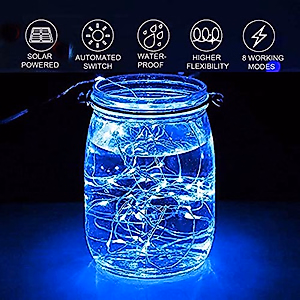 Solar Light String 100LED 36FT2 Patterns of Solar Fairy Light String Copper Wire lamp, Used for Garden, Terrace, Christmas, Wedding, Party Interior Decoration, Outdoor Waterproof (Blue Light)