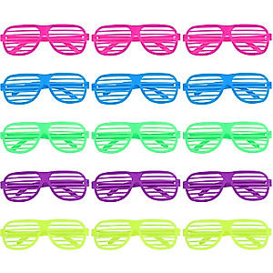 15 Pack Shutter Shades Glasses 80s Party Favors Plastic Glasses for Kids Neon Shutter Party Glasses for Adults Hora Loca Party Supplies Neon Sunglasses Accessories Last Day of School Party