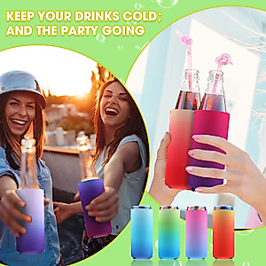 18 Pieces Slim Can Cooler Drink Sleeves Holder Insulated Neoprene Can Sleeves Neoprene Slim Beer Can Sleeves Tall Coffee Cup Sleeve Insulated Sleeves Reusable Cup Cover (12 oz, Gradient)