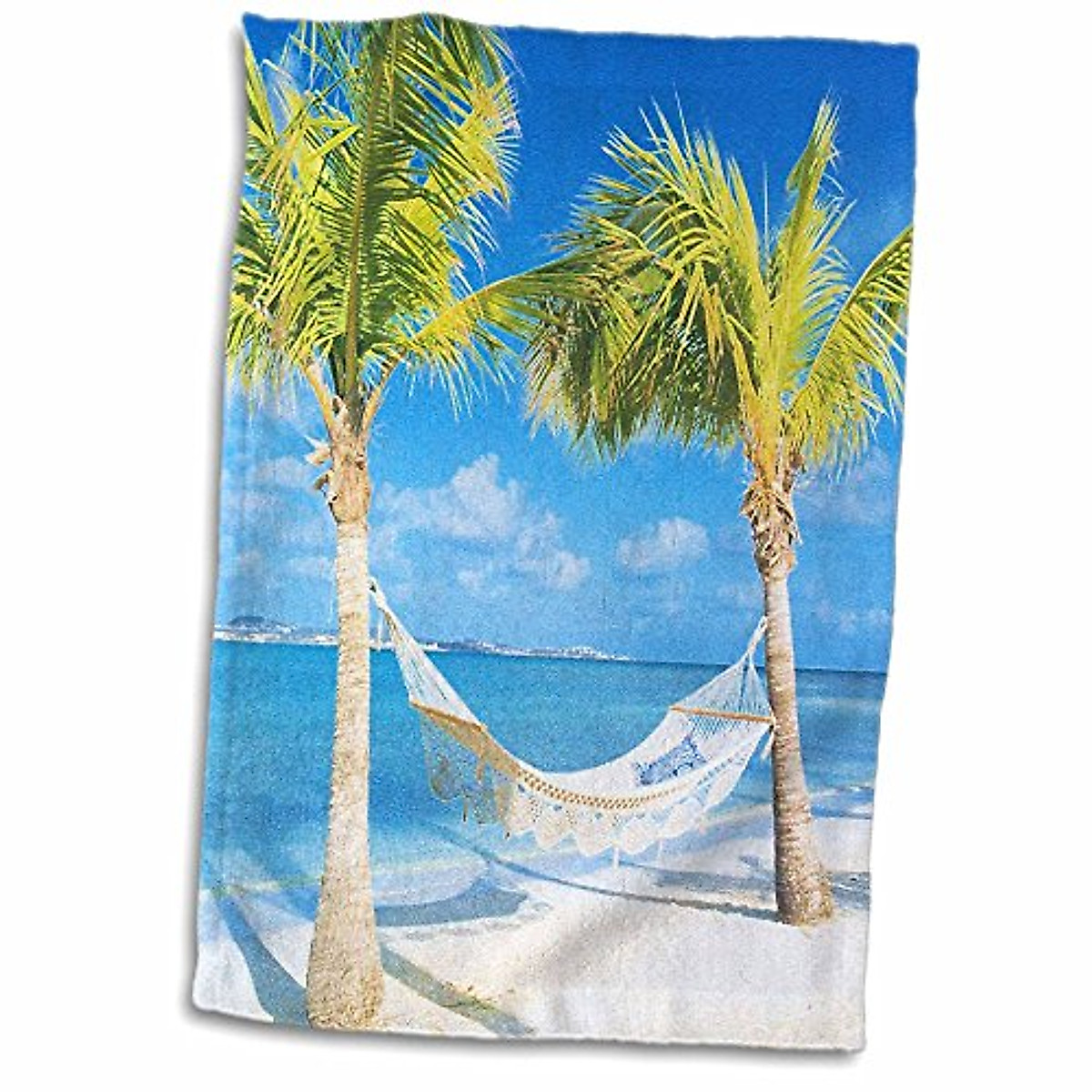3D Rose Palm Trees and Hammock with Ocean TWL_35338_1 Towel, 15" x 22"