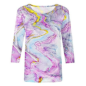 SMIDOW Womens 3/4 Sleeve Landscape Print t Shirt Cute Summer 2023 Round Neck Tees Tops Dressy Casual Trendy Blouse