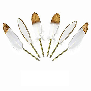 Cheerland Feather Signature Pens Ballpoint Pen for Party Reception Wedding Party Guest Book Ceremony Bridal Baby Shower Anniversary Graduation Event Party Favors (Gold/White)