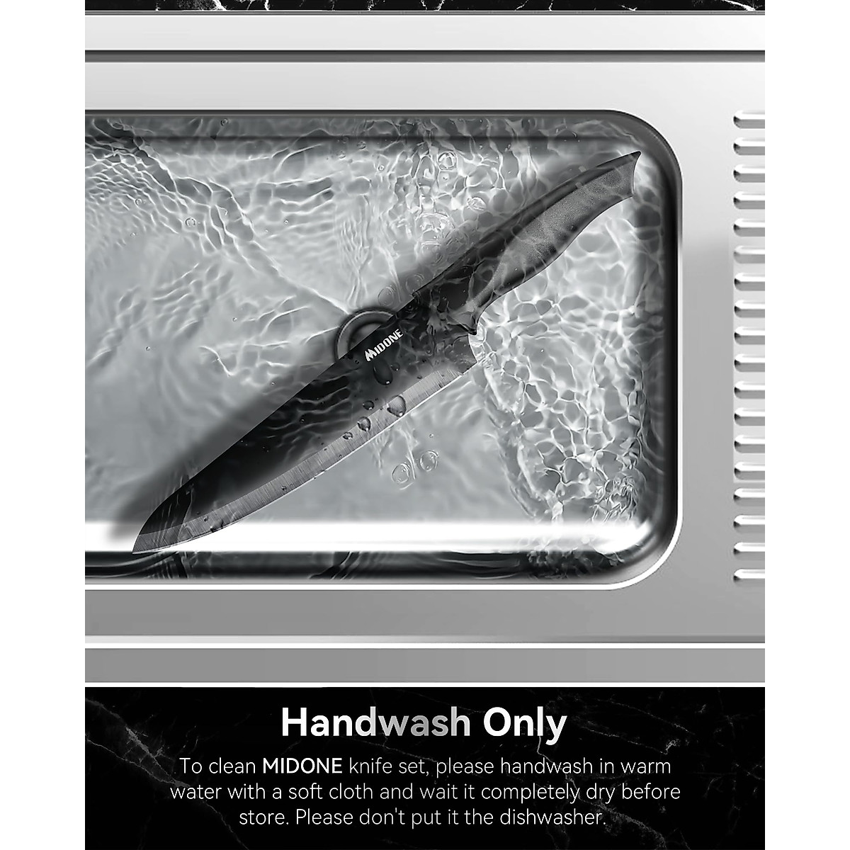 MIDONE Knife Set with Block, 17 Pieces Kitchen Knife Set with Built in Knife Sharpener Block, German Stainless Steel Knife Block Set, Elegant Black