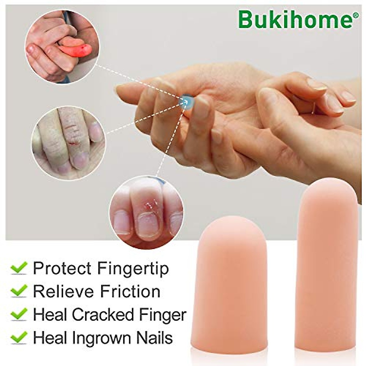 Bukihome 12 PCS Gel Finger Cots, Finger Protectors, Finger Sleeves for Protect Fingertips, Hand Eczema, Finger Cracking and More (Champagne (color))